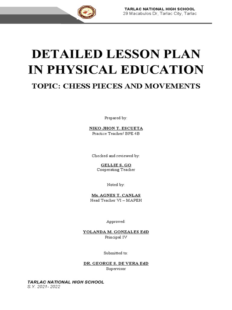 Demo Lesson Plan in CHESS | PDF | Competitive Games | Traditional Board ...