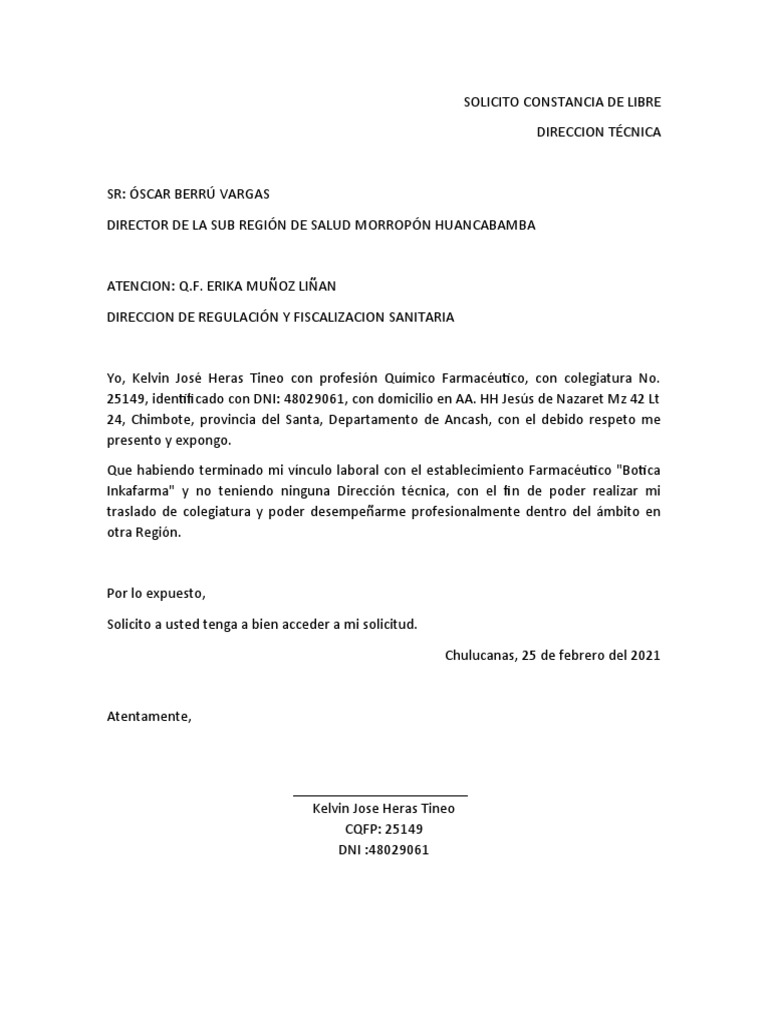 Solicitud de Certificado de Libre Regencia | PDF