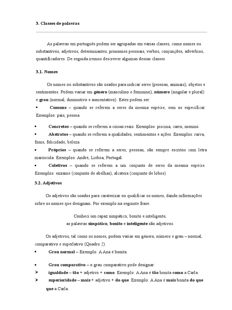 Resumo Classes de Palavras | PDF | Pronome | Tipologia linguística