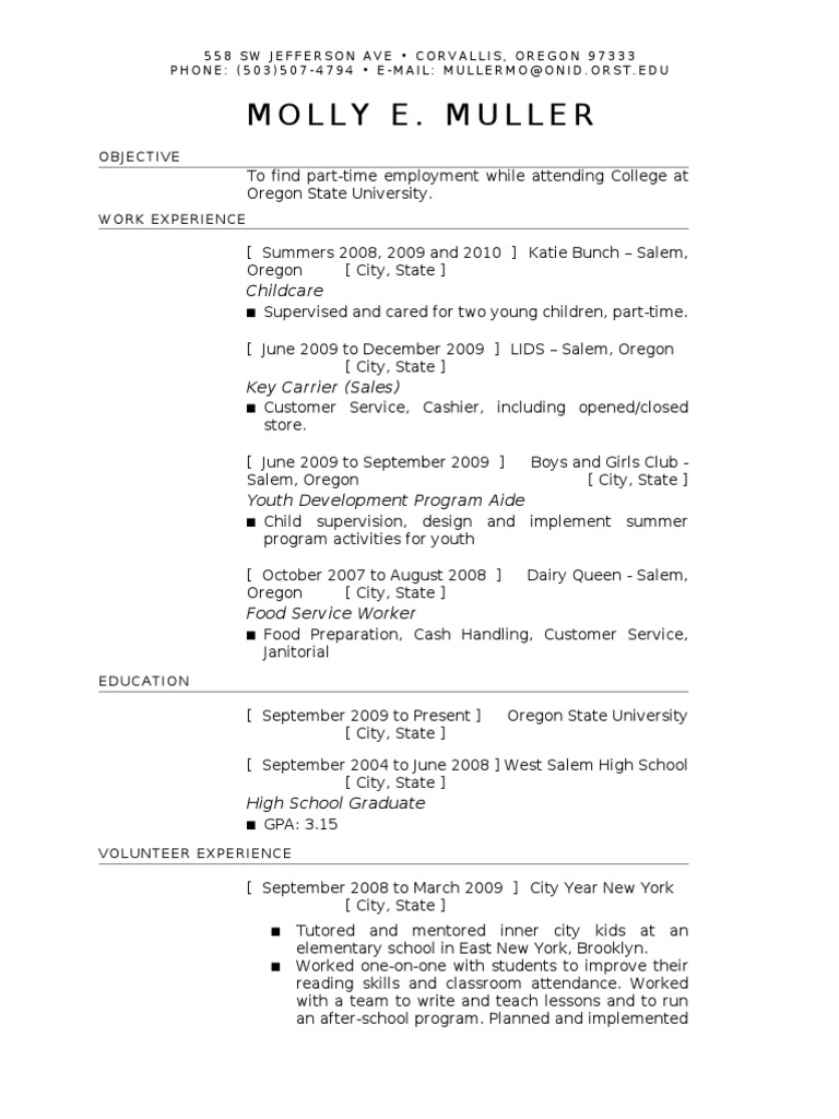 Part-Time Job Resume for OSU Student | PDF