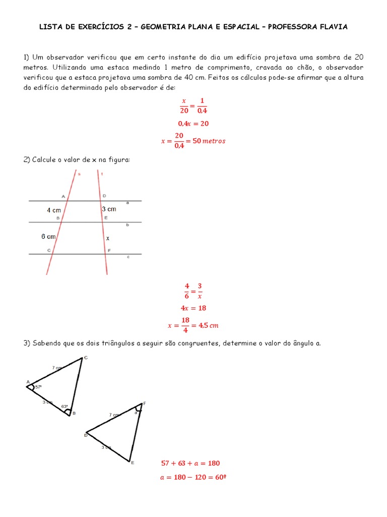 Lista de Exercicios 2 Geometria Plana e Espacial Gabarito | PDF | Geometria Euclidiana | Geometria