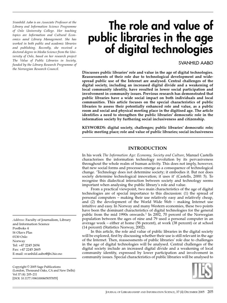 AABO - The Role and Value of Public Libraries in The Age of Digital Technologies 2005 | Download ...