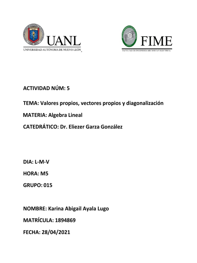 AF5-Valores, Propios, Vectores Propios y Diagonalización | PDF