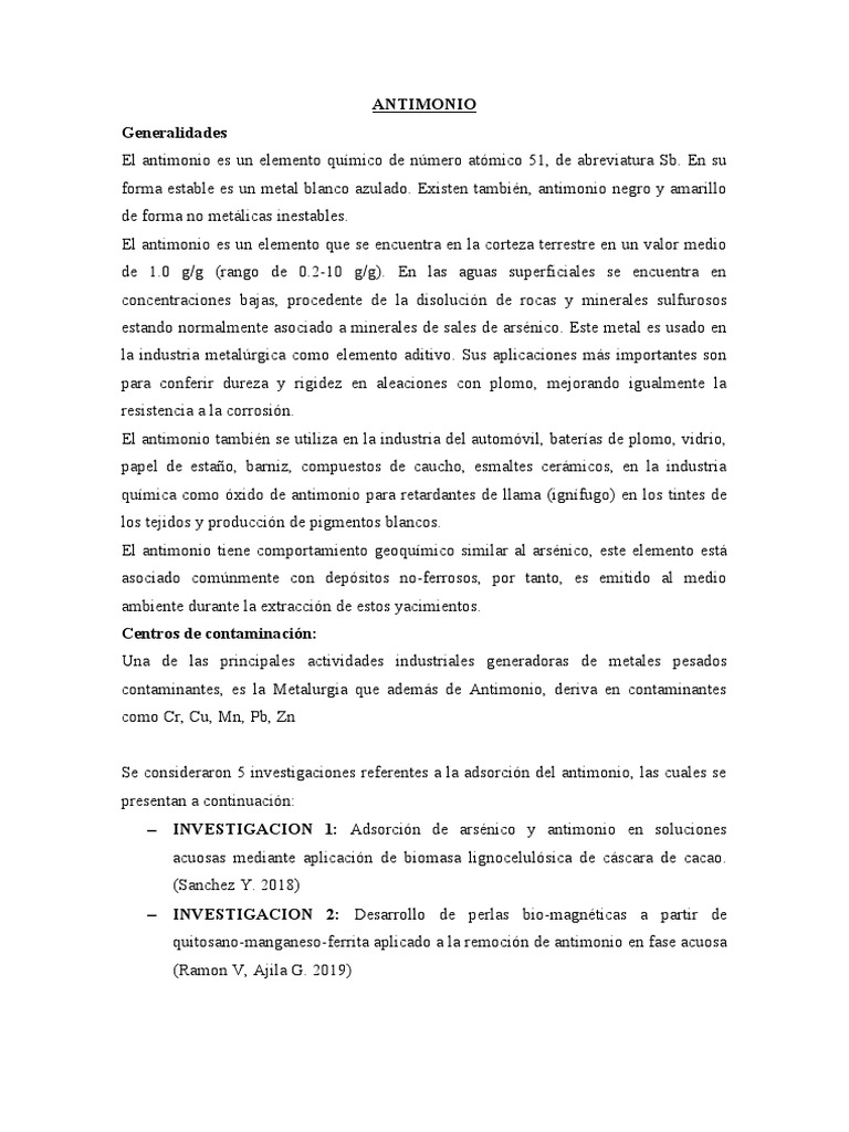 ANTIMONIO | PDF | Adsorción | Dirigir