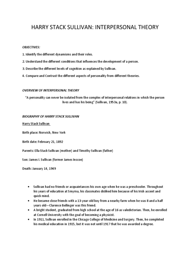 Harry Stack Sullivan | PDF | Adolescence | Psychology