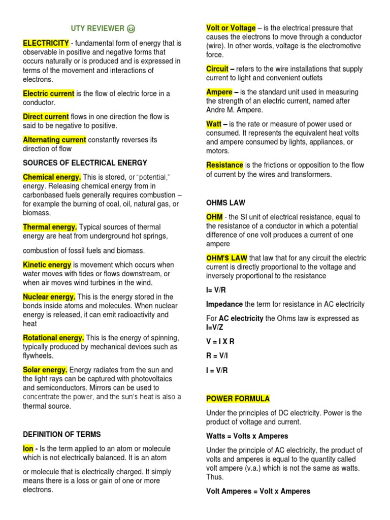 Uty Revised Reviewer | PDF | Fuse (Electrical) | Switch
