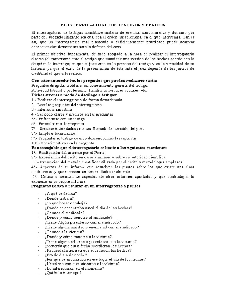 Interrogatorio a Testigos y Peritos | PDF | Ciencias sociales