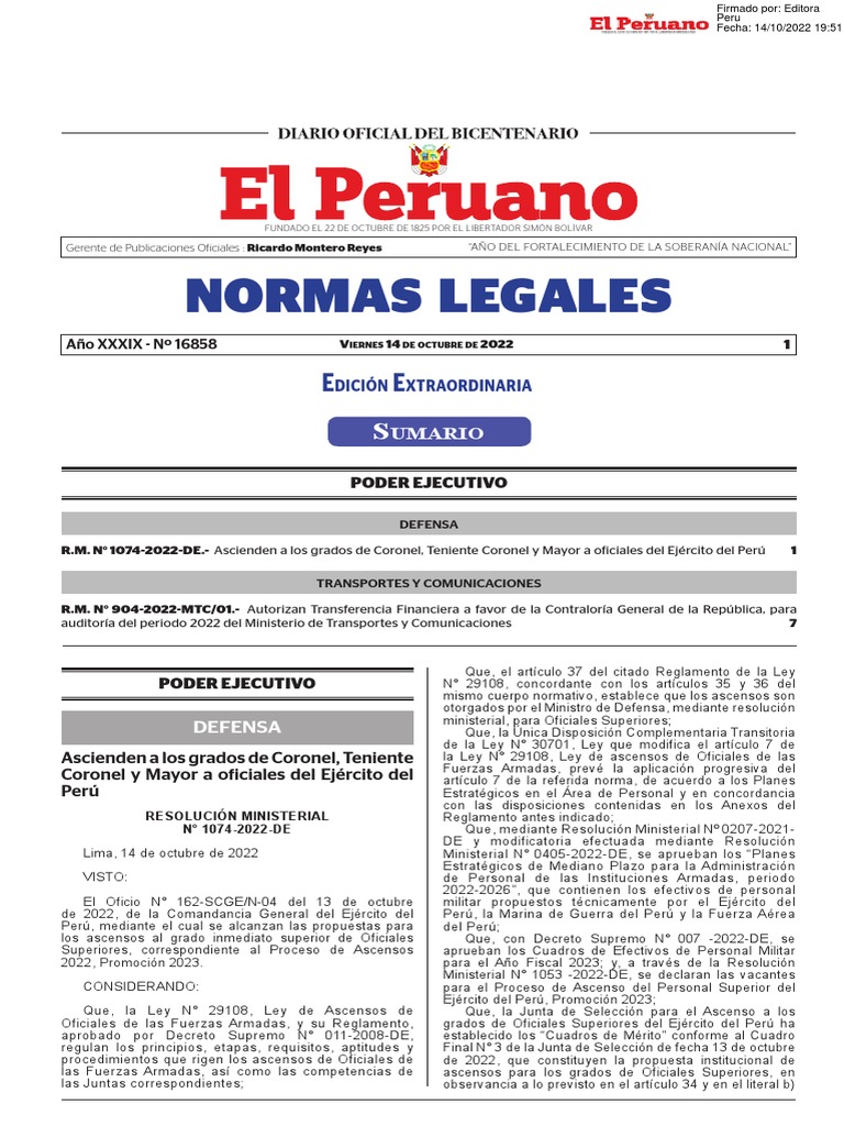 Ascienden A Los Grados de Coronel, Teniente Coronel y Mayor A Oficiales ...