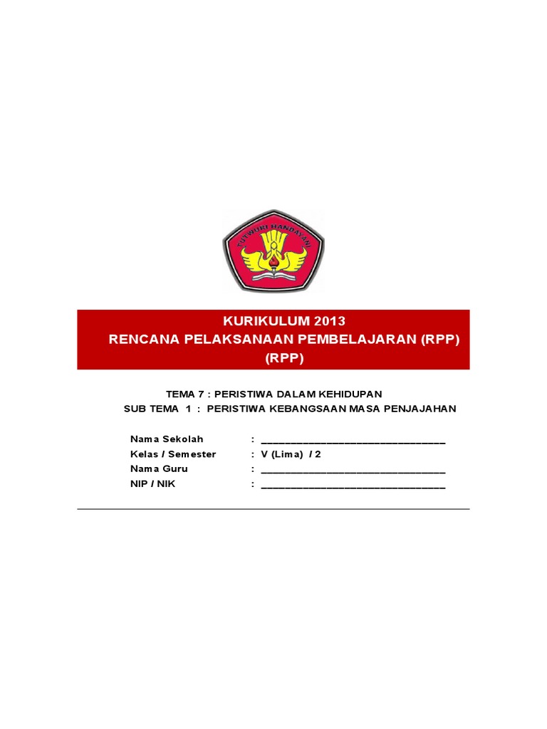 RPP Tema 7 KELAS 5 Peristiwa Dalam Kehidupan | PDF