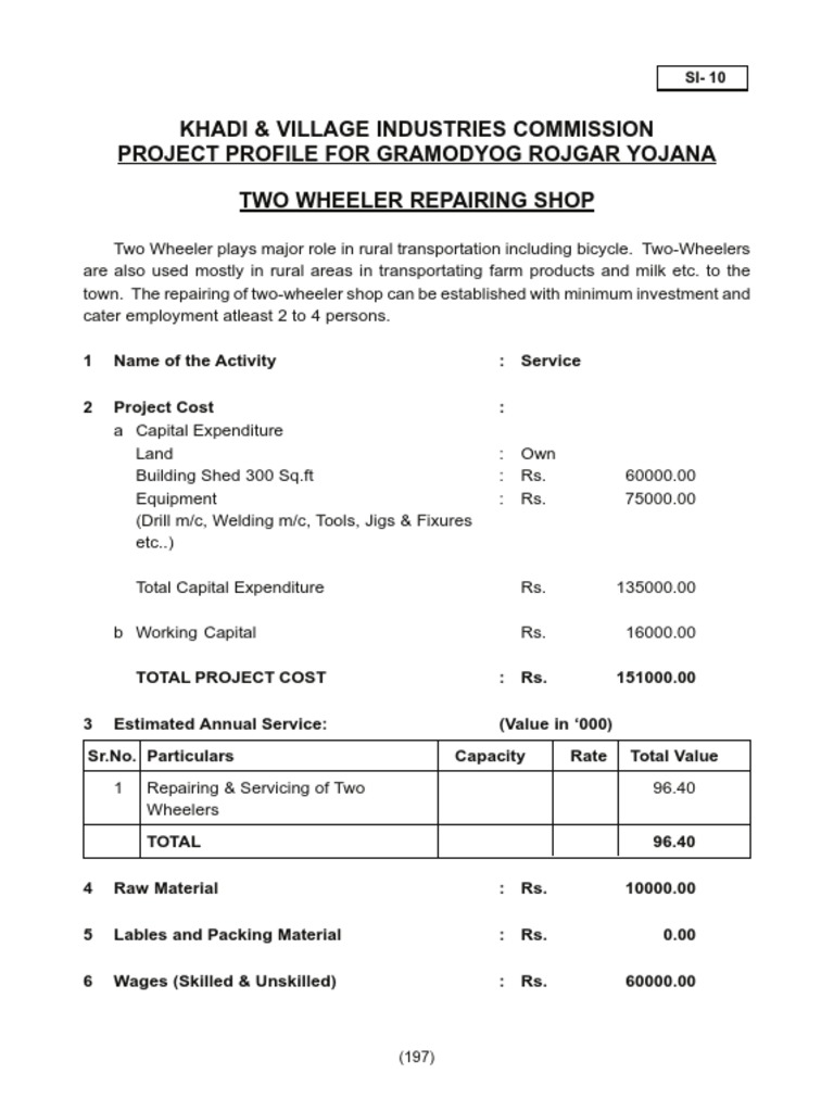 Two Wheeler Service Center Cost Analysis | PDF | Cost | Economies