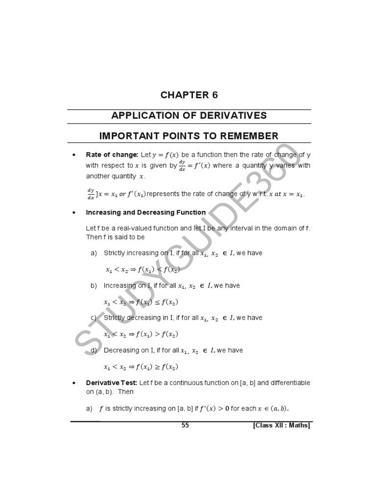 Studyguide360: Application of Derivatives Important Points To Remember | PDF | Sphere | Maxima ...