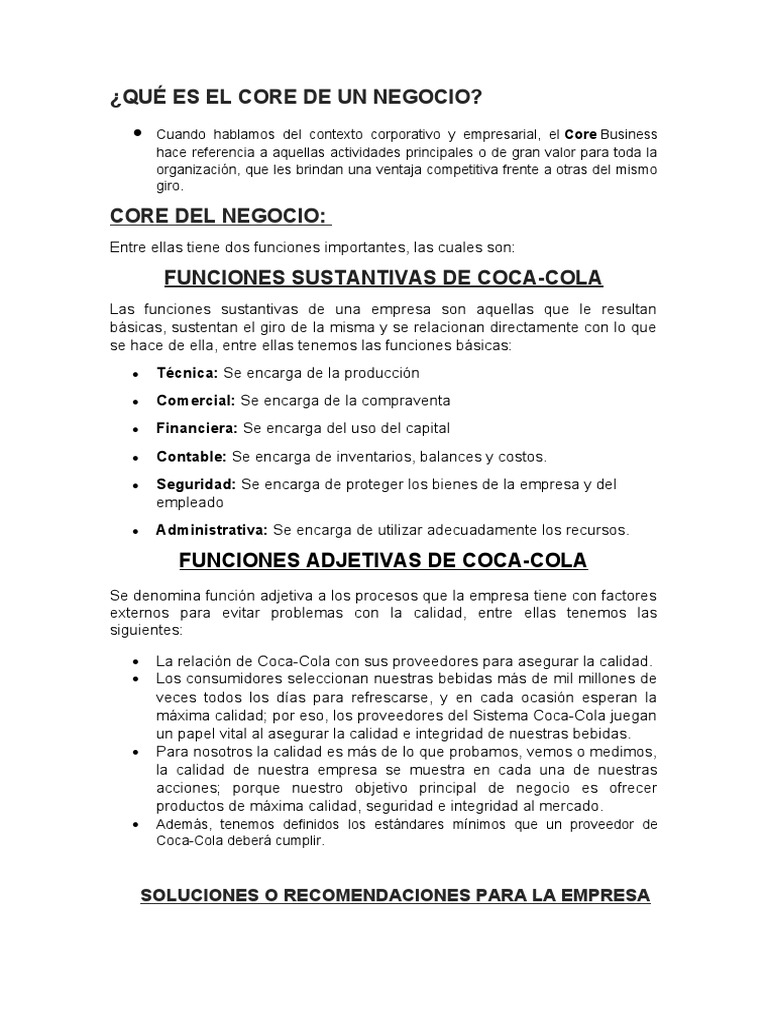 Qué Es El Core de Un Negocio (Heidy) | PDF | Calidad (comercial) | Business