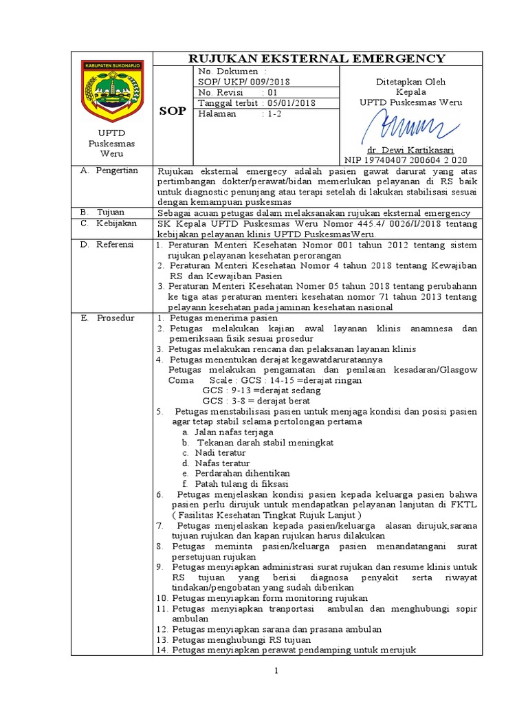 Sop Rujukan Eksternal Emergency | PDF
