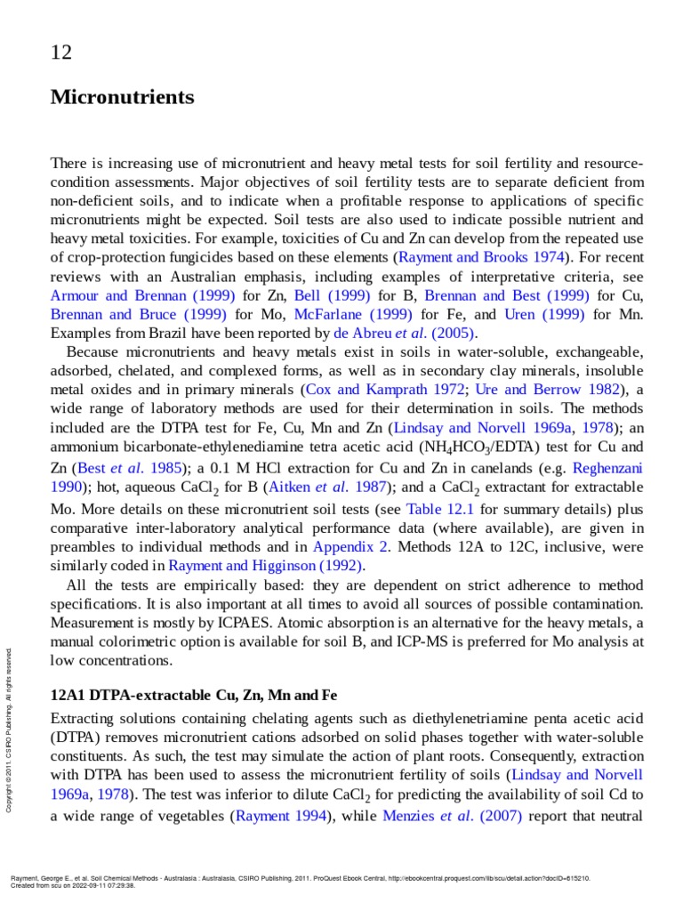 Soil Chemical Methods - Australasia Australasia - (12. Micronutrients ...