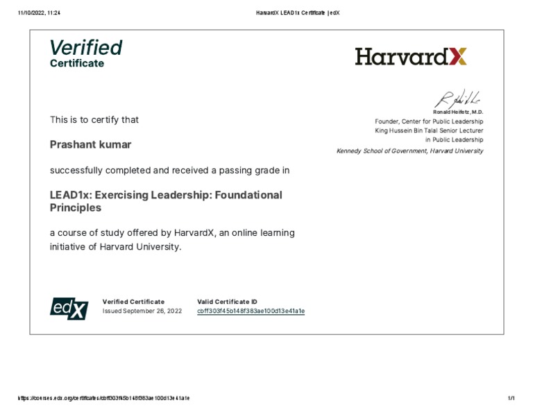 HarvardX LEAD1x Certificate _ edX | PDF