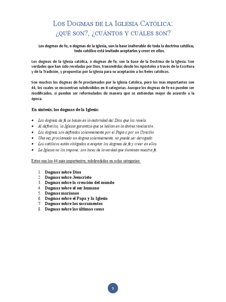 Dogmas de La Iglesia Católica | PDF | María, madre de Jesús | Dogma