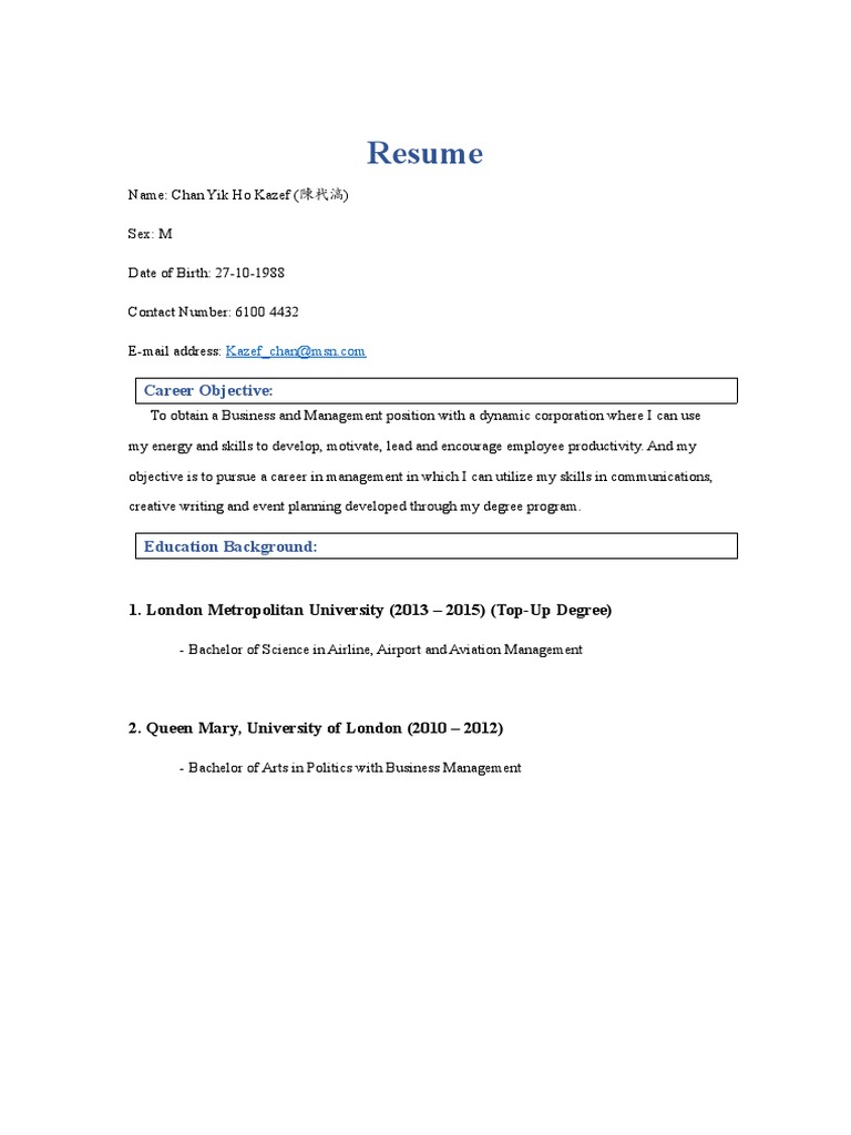 Kazef Chan Resume - 2021 | PDF | Logistics | Business
