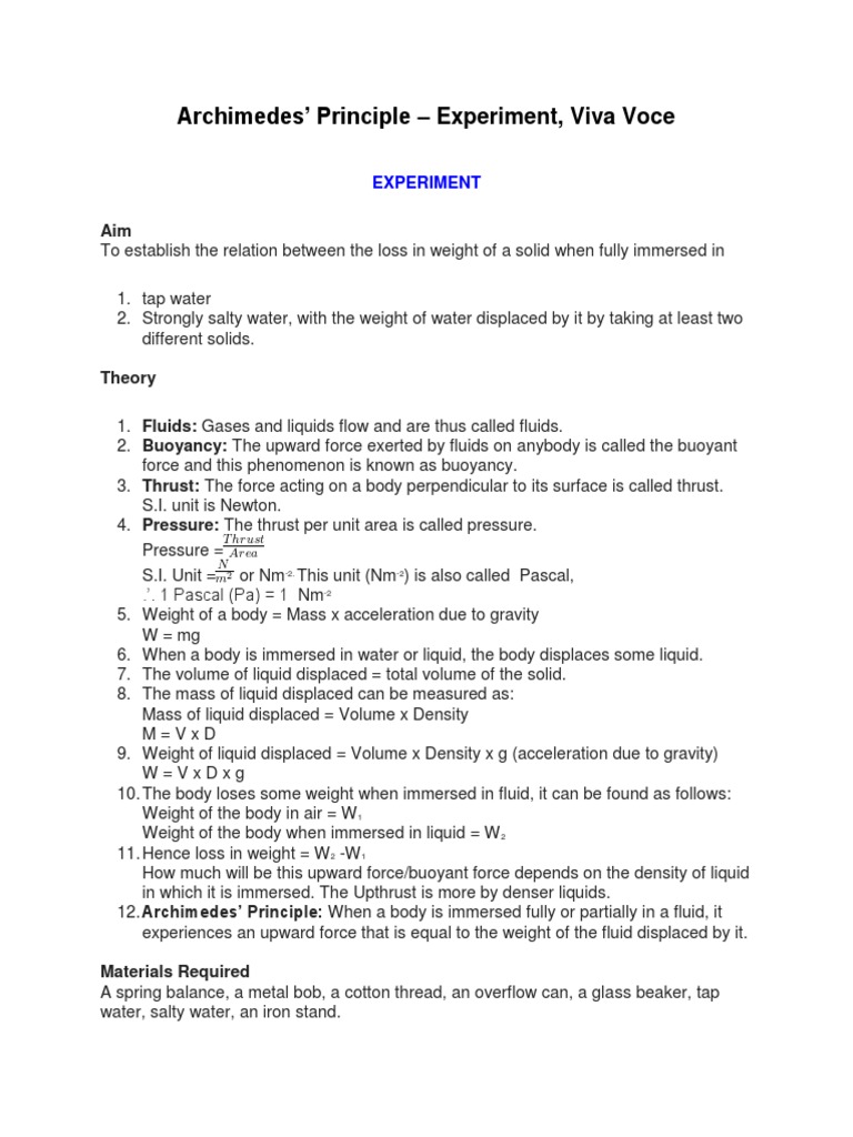 9 Archimedes Principle | PDF