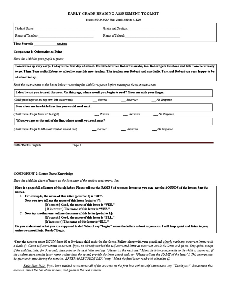 EGRA Toolkit English | Download Free PDF | Linguistics | Cognitive Science