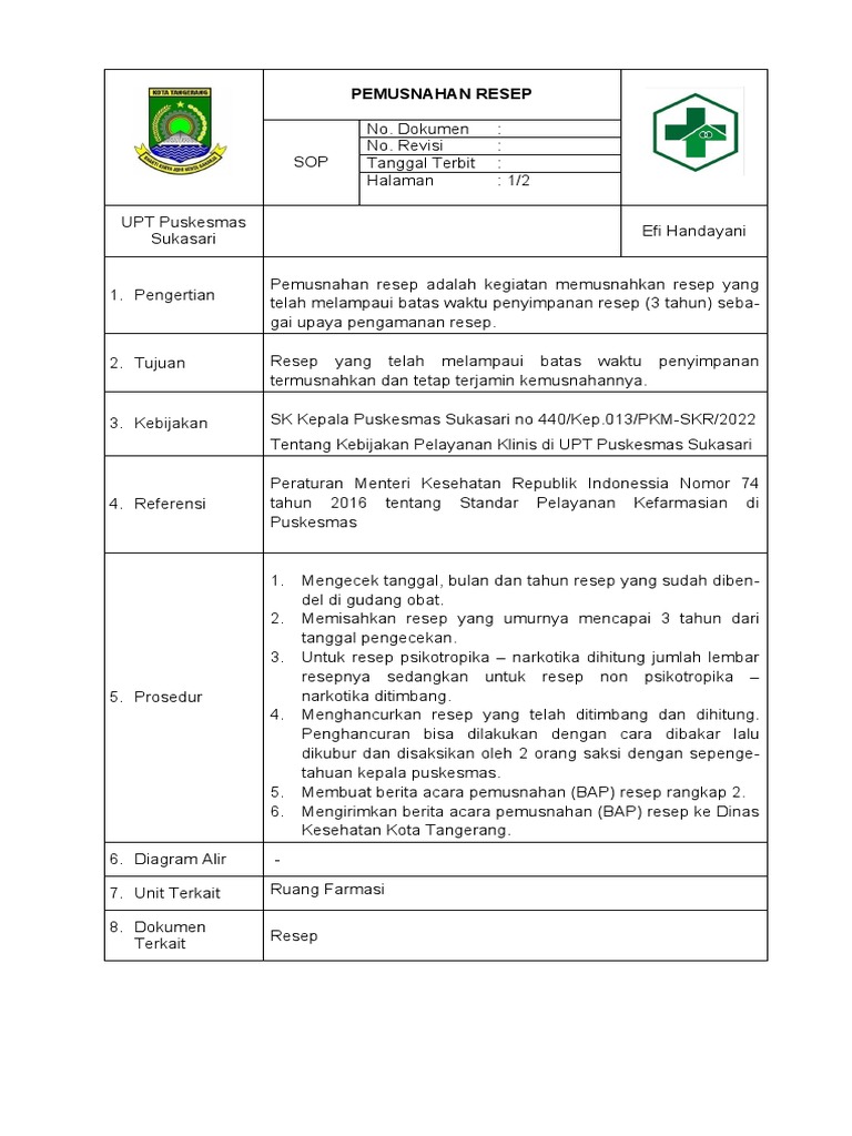 SOP Pemusnahan Resep | PDF | Pengembangan Diri