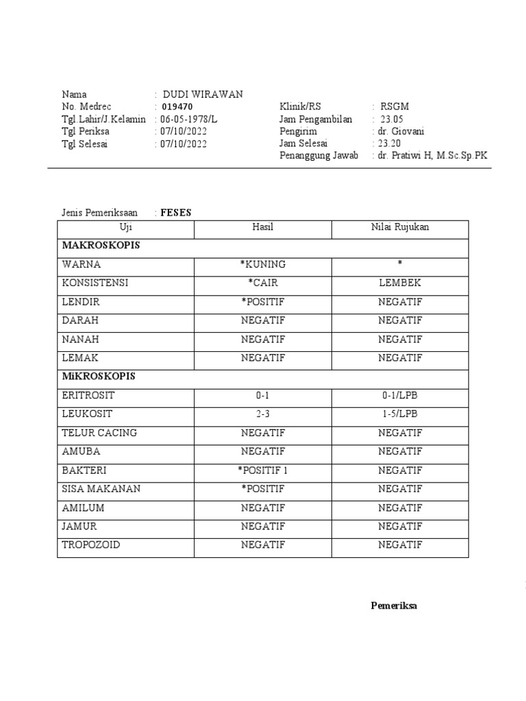 Hasil Pemeriksaan Feses & Urine | PDF