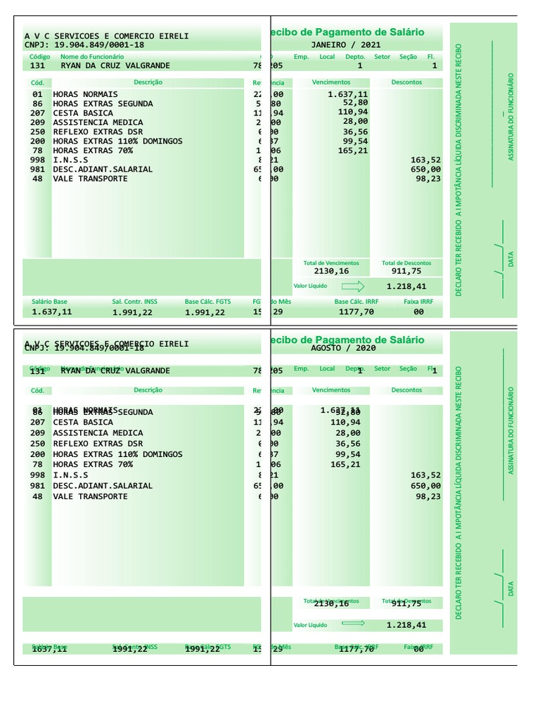 HOLERITE | PDF | Hora extra | Indústrias de serviços