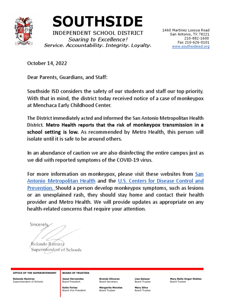 Letter To Parents From Southside ISD | PDF | Causes Of Death | Medicine