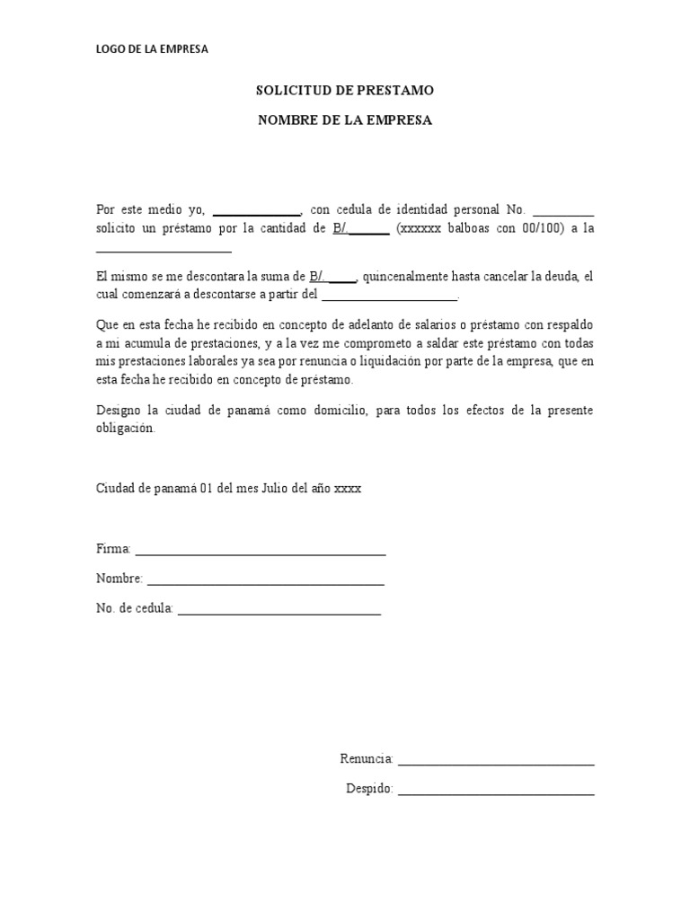 Ejemplo Solicitud de Prestamo Laboral | PDF