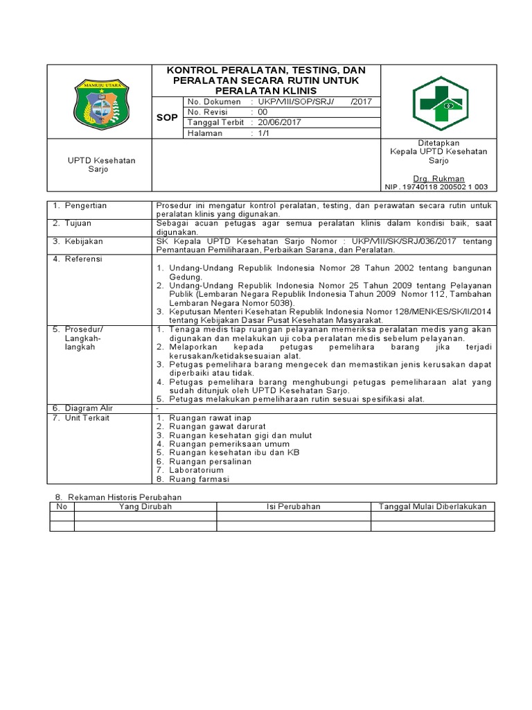 SOP Kontrol Alat Benar | PDF