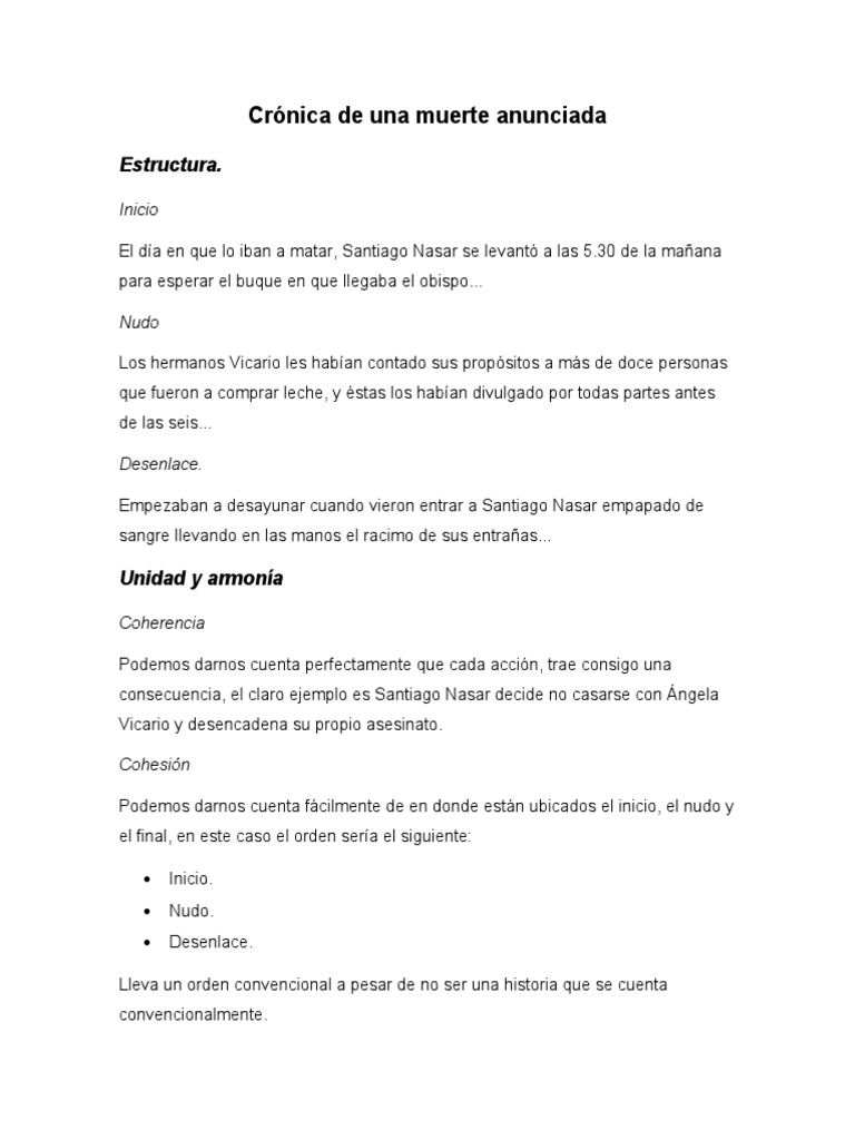 Crónica de Una Muerte Anunciada - Análisis | PDF | Libros para adolescentes