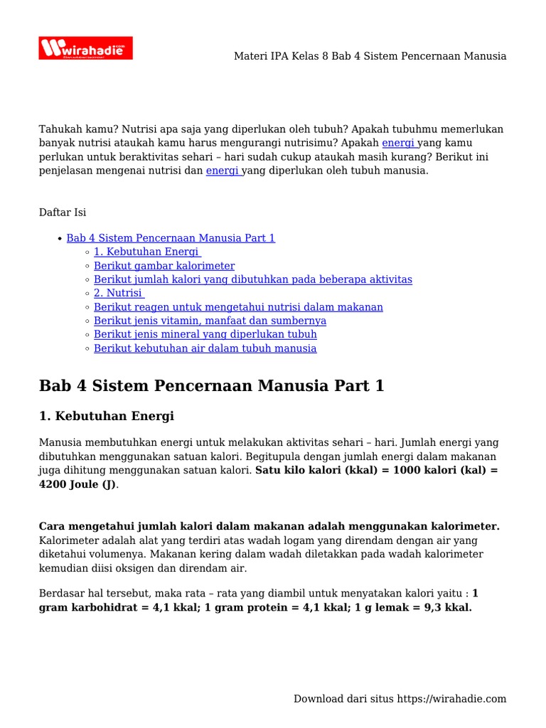 Materi IPA Kelas 8 Bab 4 Sistem Pencernaan Manusia | PDF