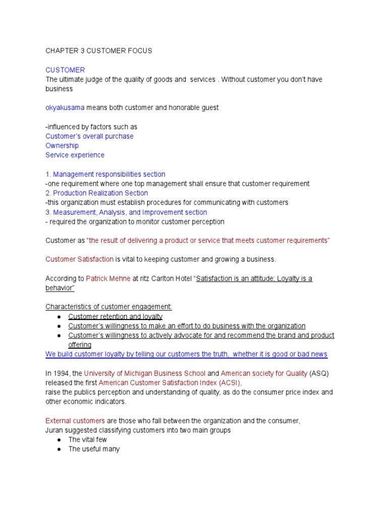 Chapter 3 Customer Focus Pdf Customer Satisfaction Customer
