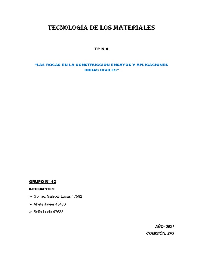 Tecnología de Los Materiales: "Las Rocas en La Construcción Ensayos Y Aplicaciones Obras Civiles ...