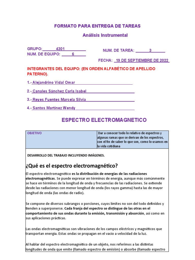 Espectro Electromagnetico Tarea | PDF | Espectro electromagnético ...