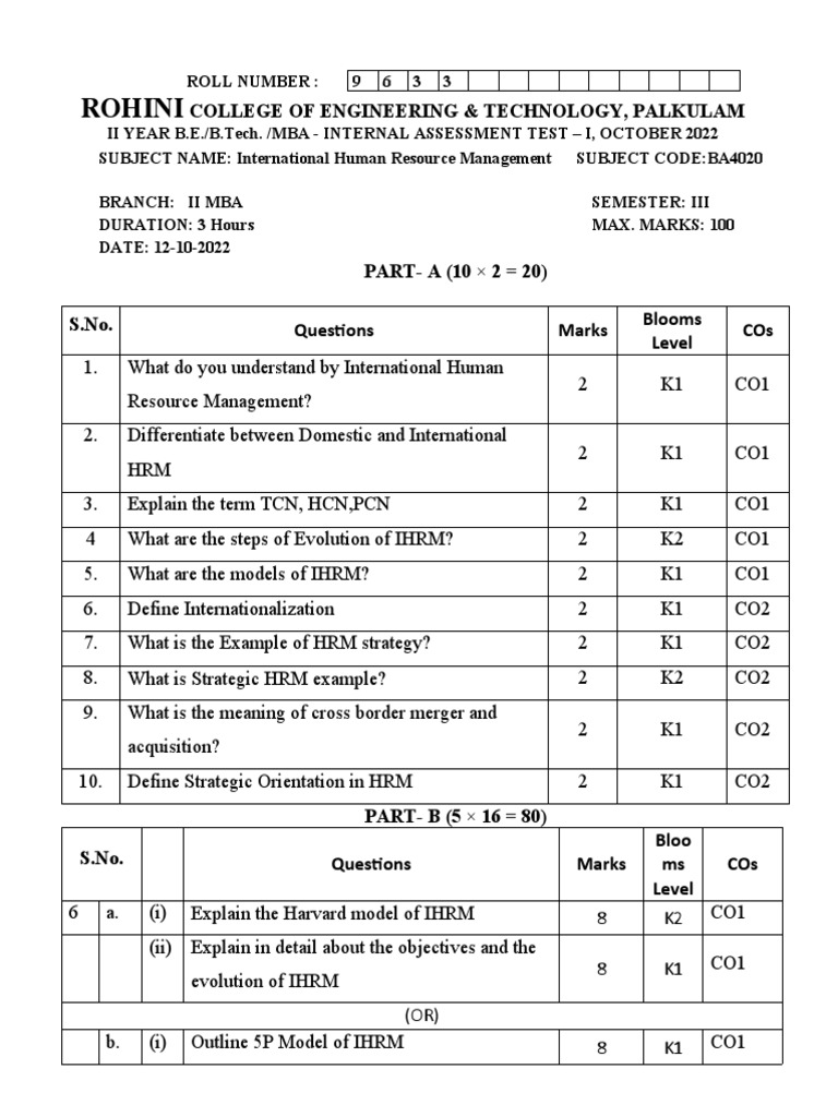 International Human Resource Management exam questions | PDF | Mergers ...