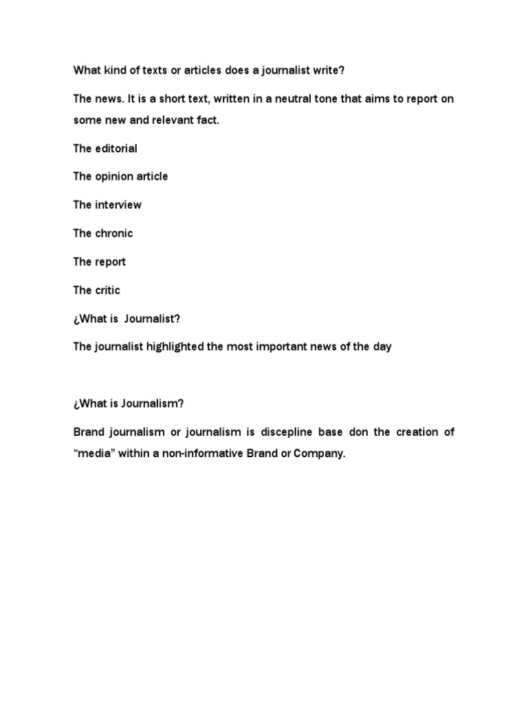 What Kind of Texts or Articles Does A Journalist Write | PDF