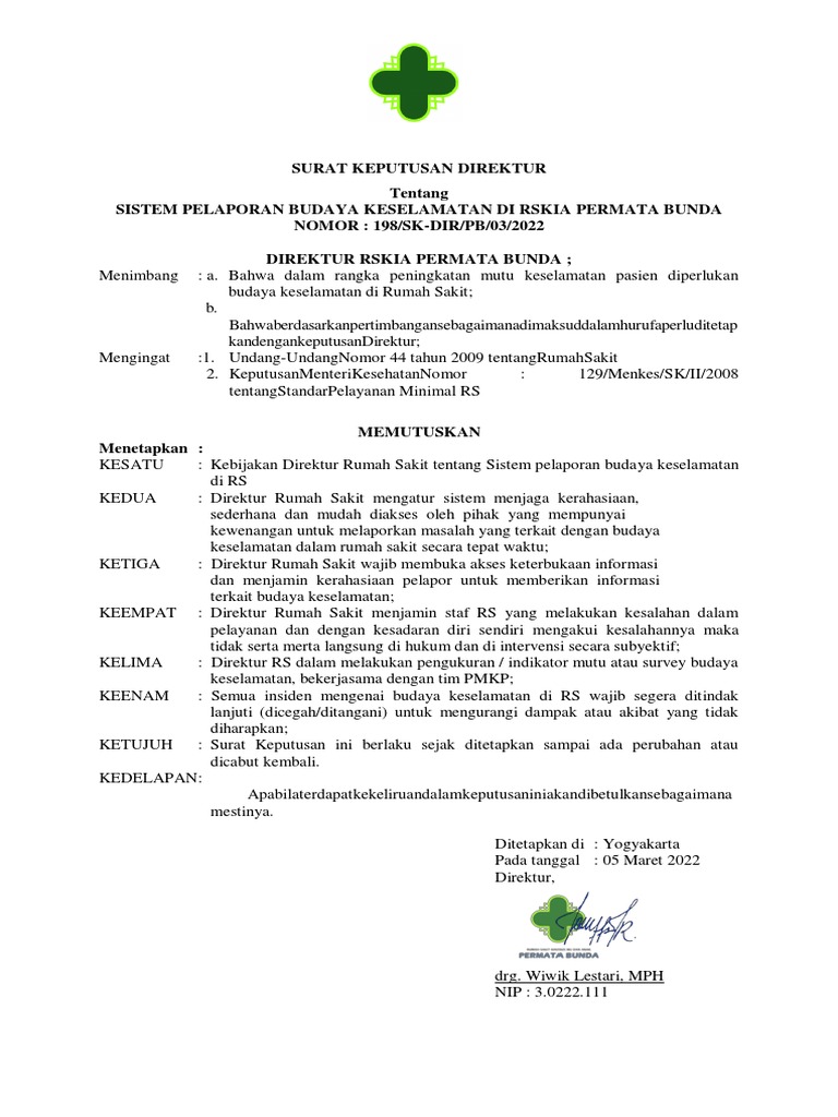 Sistem Pelaporan Keselamatan RSKIA | PDF