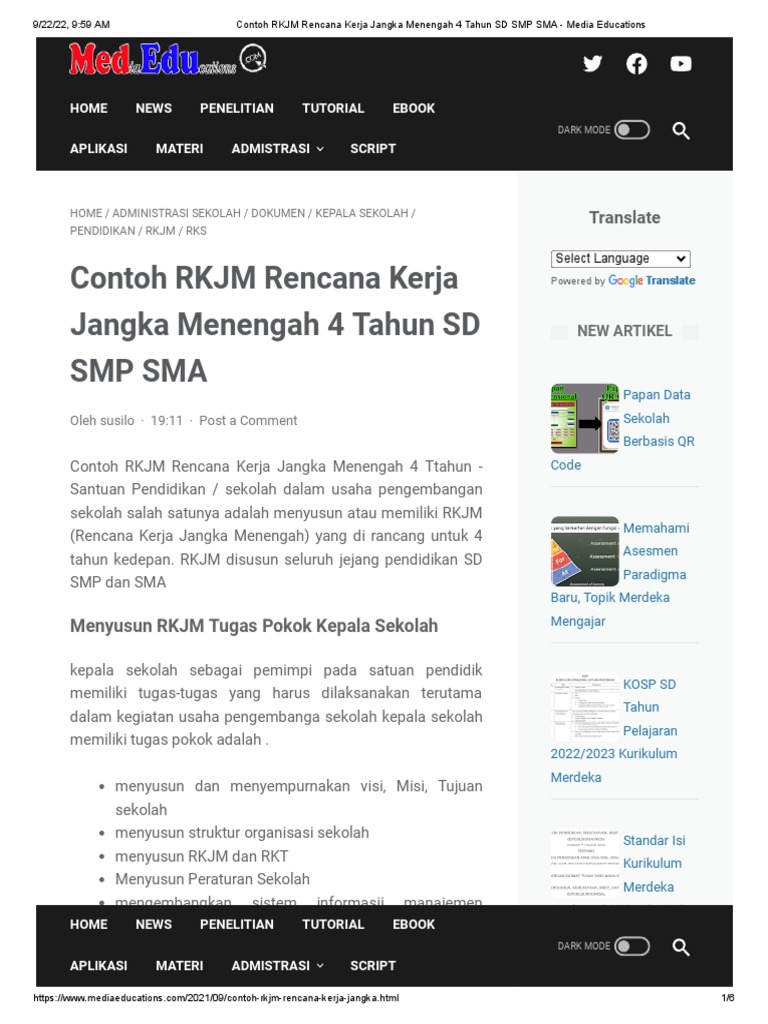 Contoh RKJM Rencana Kerja Jangka Menengah 4 Tahun SD SMP SMA - Media Educations | PDF