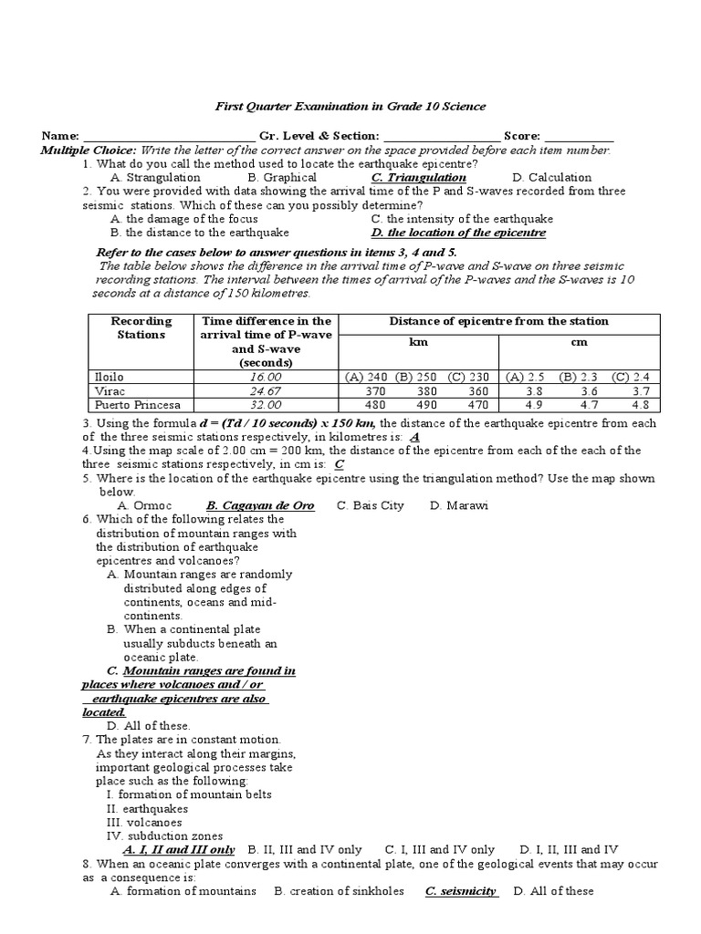 1st Quarter Exam Grade 10 | PDF | Plate Tectonics | Tectonics