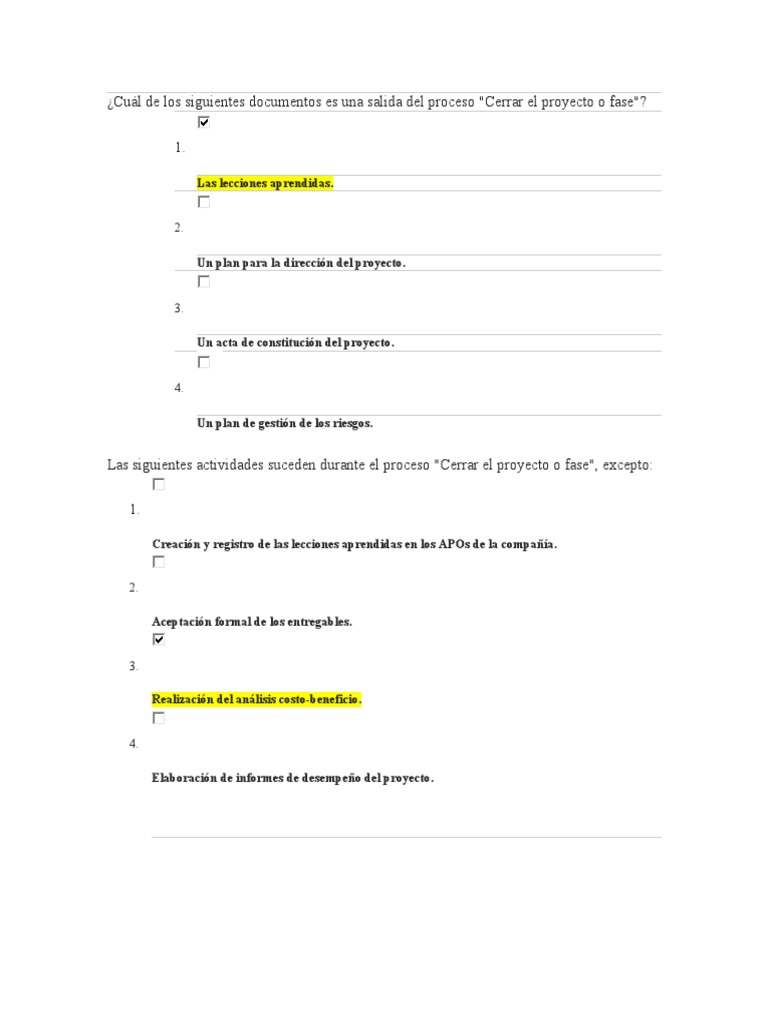 Cuestionario Examen Final | PDF | Conocimiento | Planificación