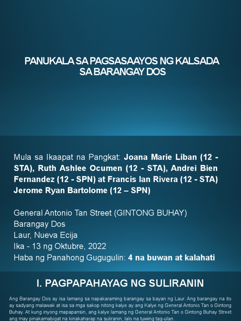 Panukala Sa Pagsasaayos NG Kalsada | PDF Panukala Sa Pagsasaayos NG Kalsada | PDF