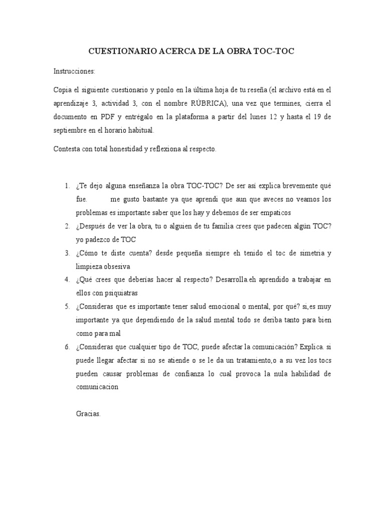 Toc Toc Cuestionario 1 | PDF