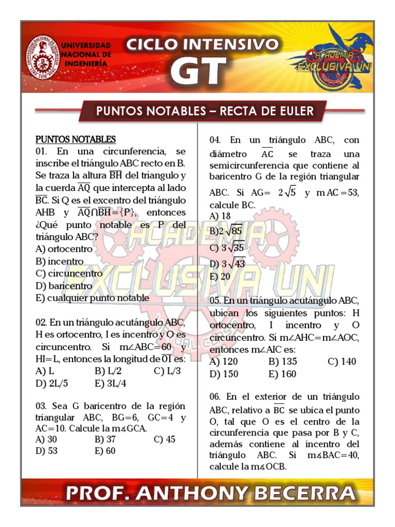 Puntos Notables y Recta de Euler | PDF | Triángulo | Geometría Elemental