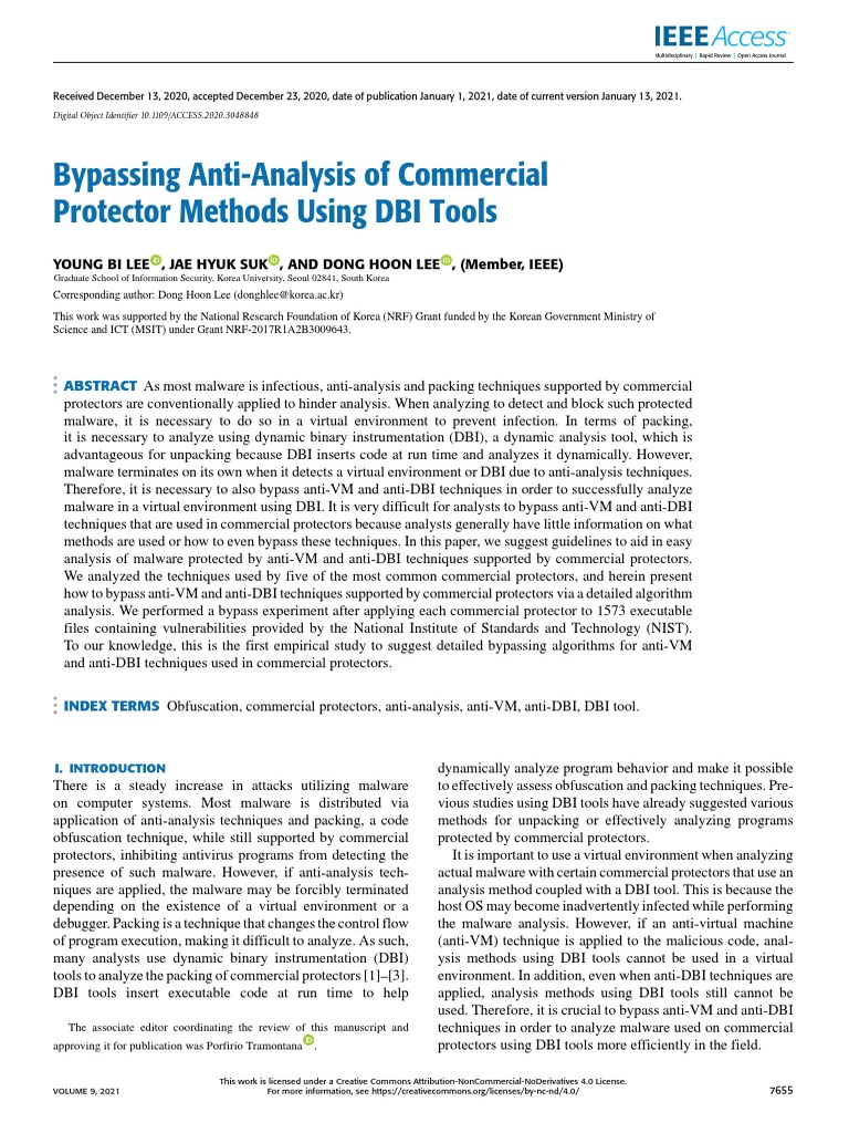 Bypassing Anti-Analysis of Commercial Protector Methods Using DBI Tools | Download Free PDF ...
