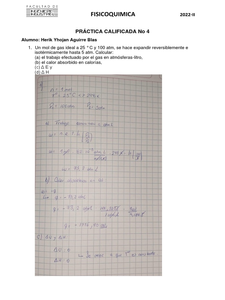 Practica Calificada 4 FQ 2022-Ii | PDF