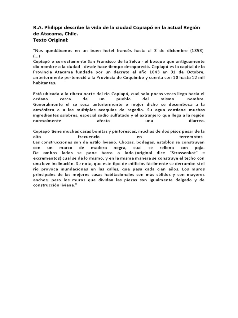 Philippi Describe La Vida de La Ciudad Copiapó | PDF