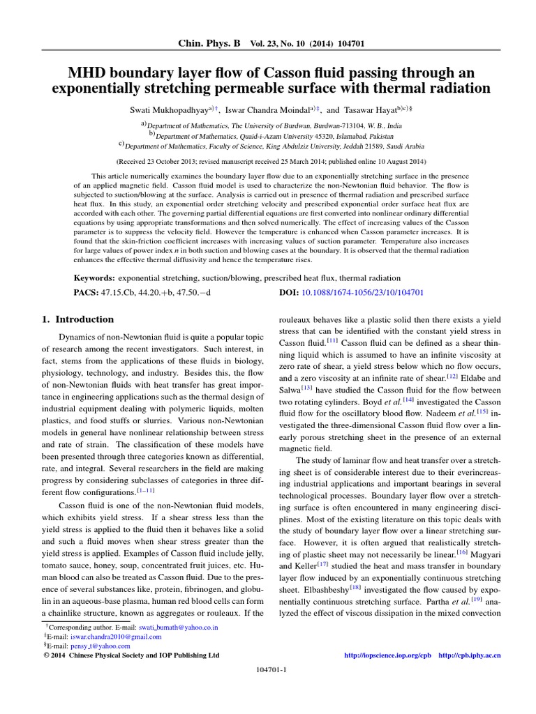 MHD Boundary Layer Flow of Casson Fluid Passing Through An Exponentially Stretching Permeable ...