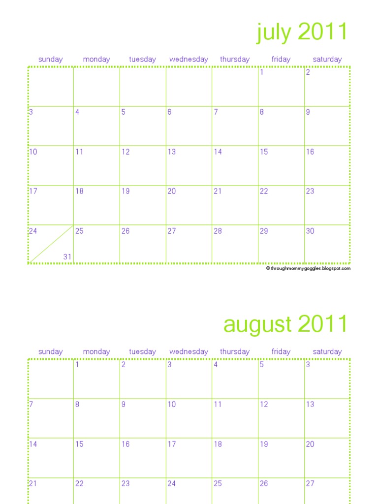 July To December 2011 Calendar | PDF | Home & Garden