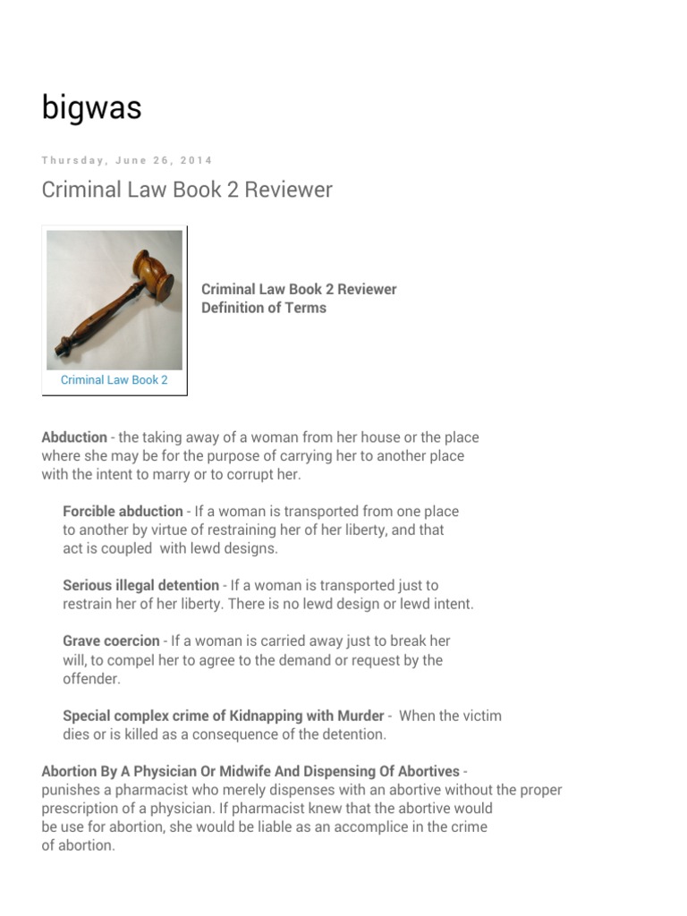 Bigwas Criminal Law Book 2 Reviewer | PDF | Defamation | Crimes