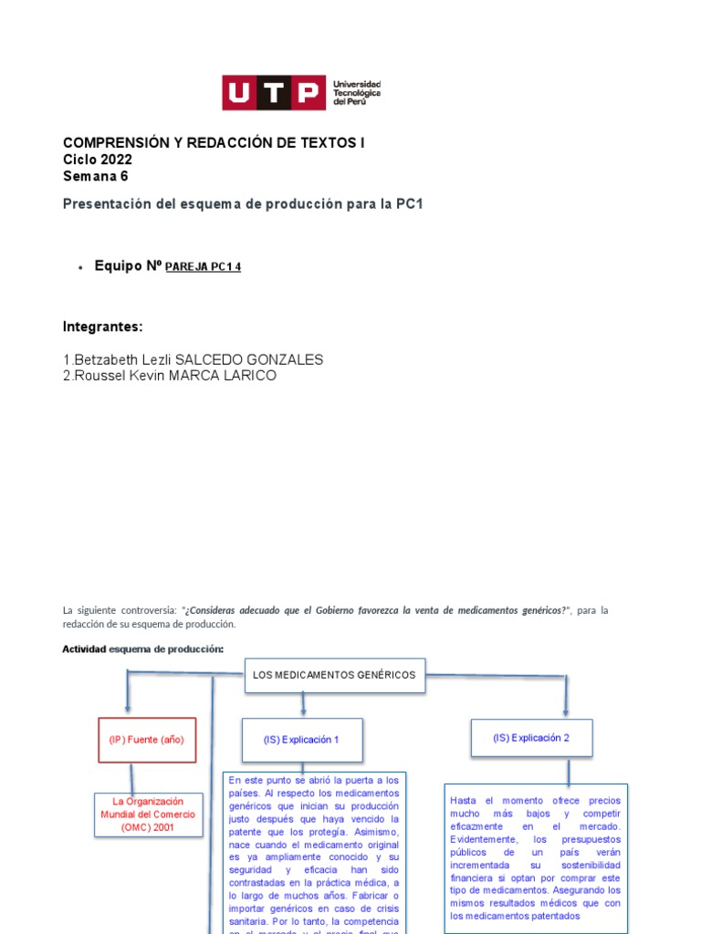 Semana 06 - Tarea Presentación Del Esquema de Producción para La PC1 | PDF | Droga generica ...